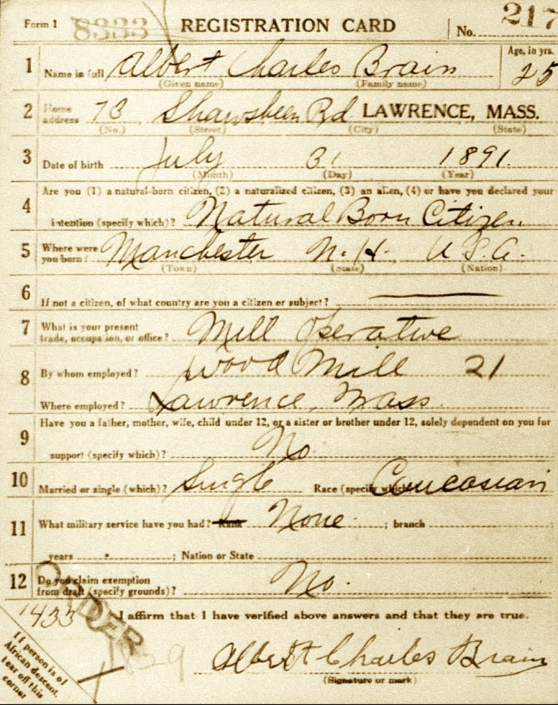 What Draft Cards Tell Us About Brain Family History. – Our Family Tree ...