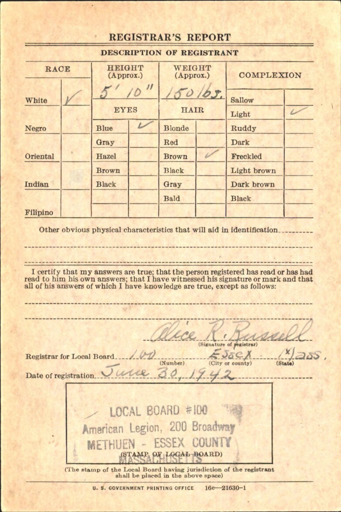 What Draft Cards Tell Us About Brain Family History. – Our Family Tree ...